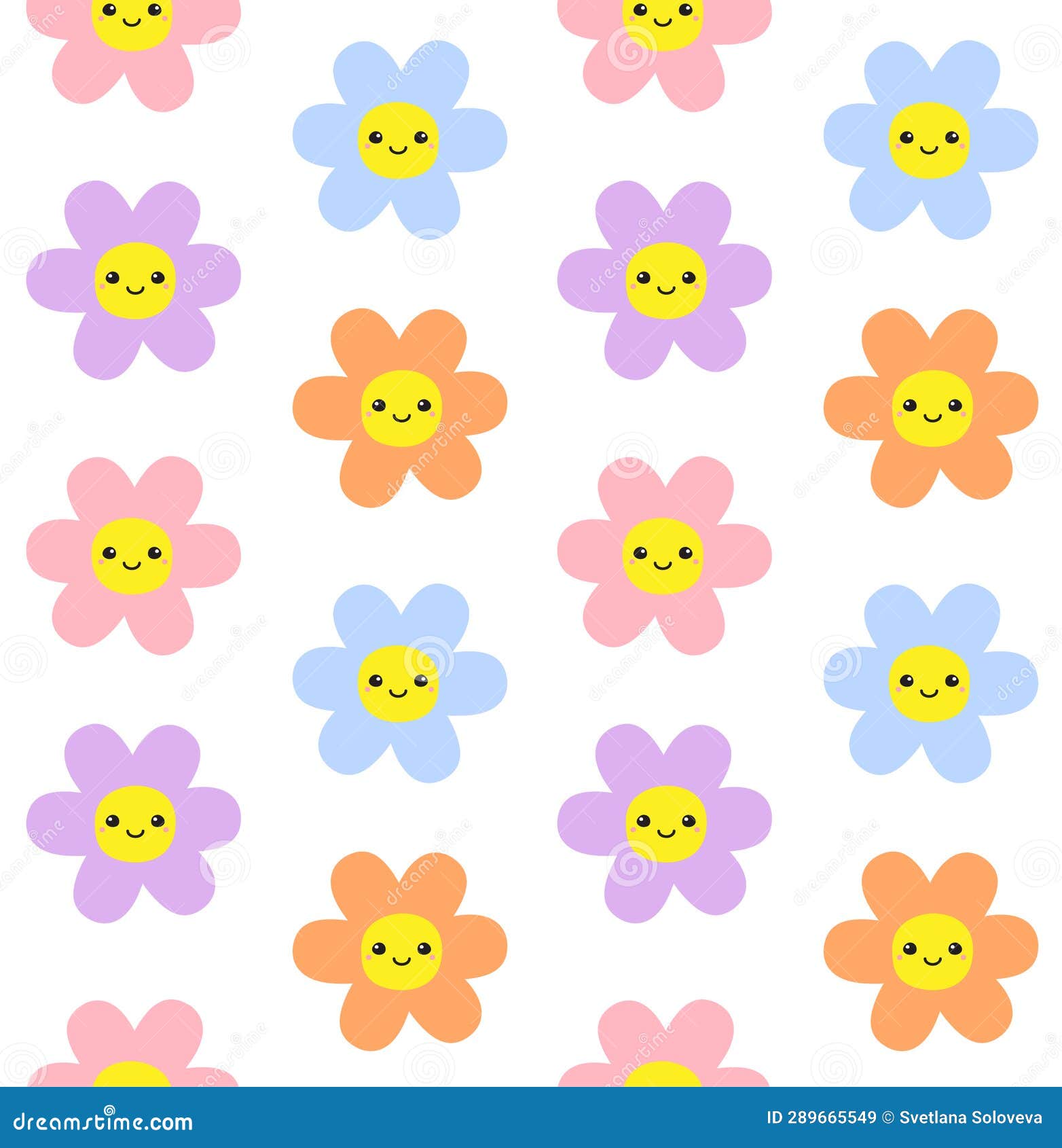 Vector Seamless Pattern of Flat Flower with Face Stock Illustration ...