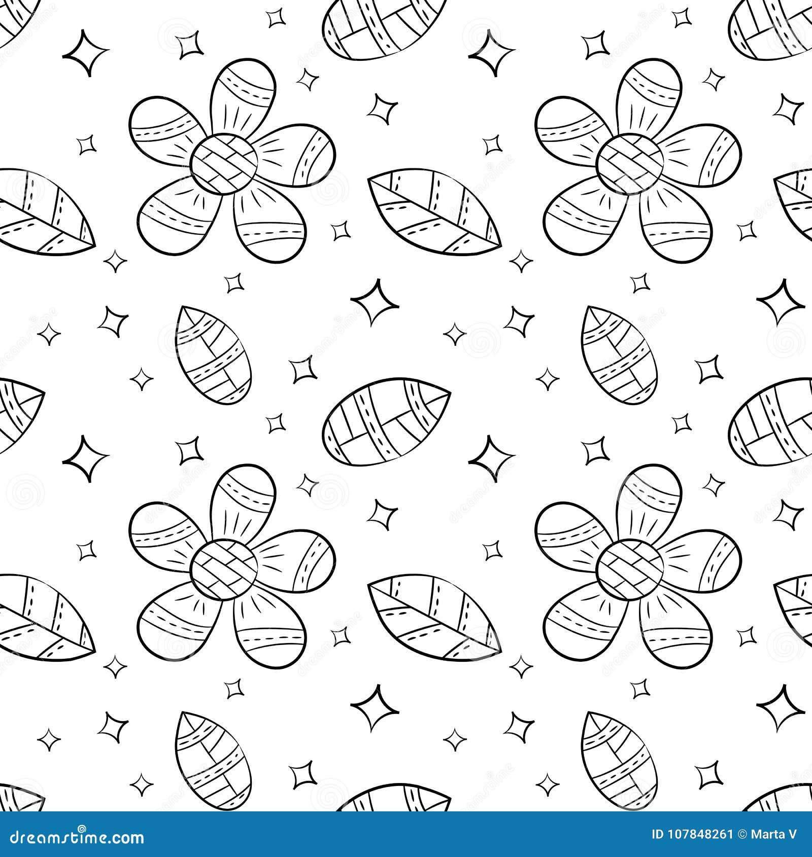 Vector Seamless Pattern of Flat Flowers and Leaf in Scandinavian Style ...