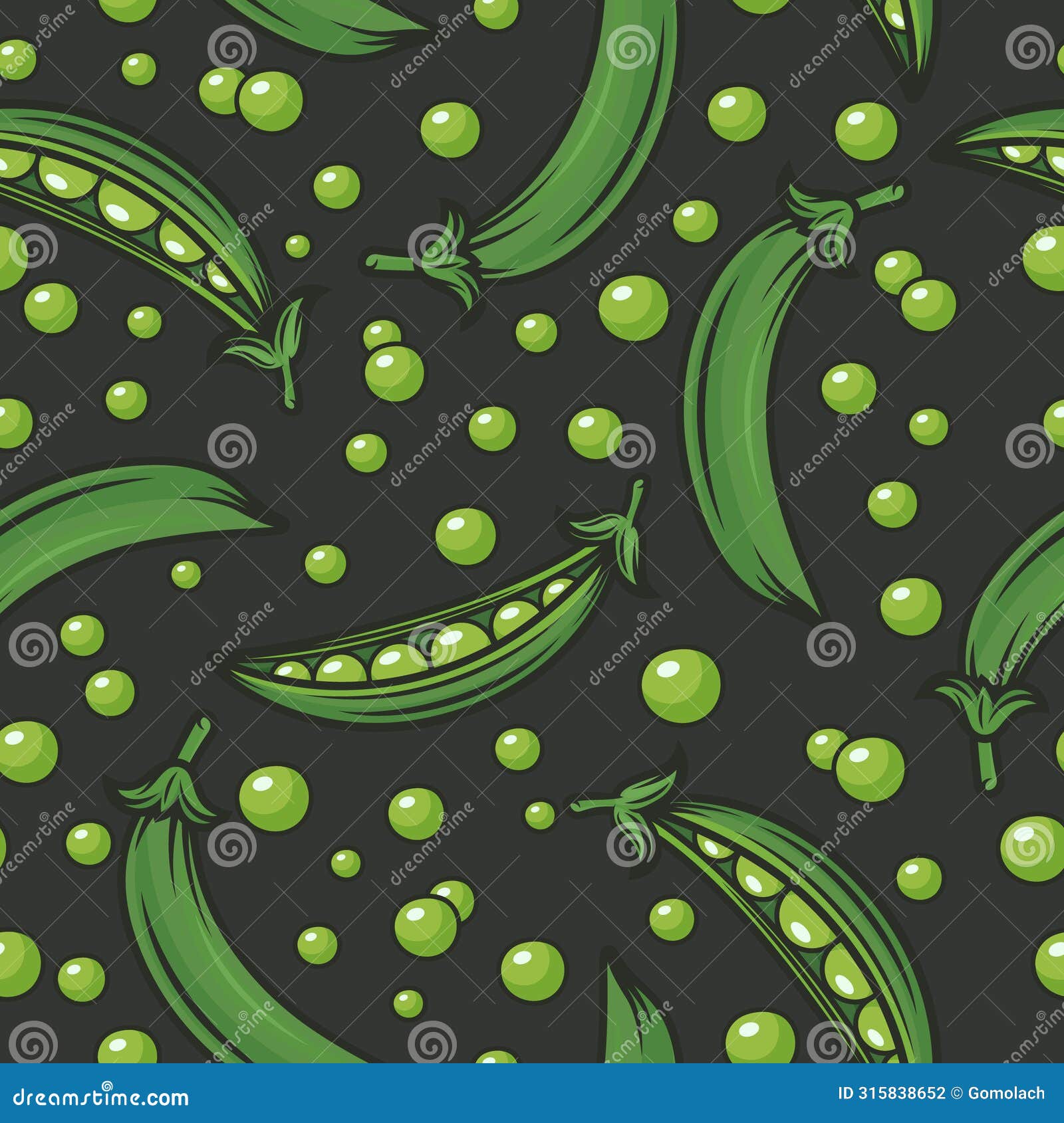 Vector Seamless Pattern with Flat Green Pea Pod. Cartoon Green Peas ...