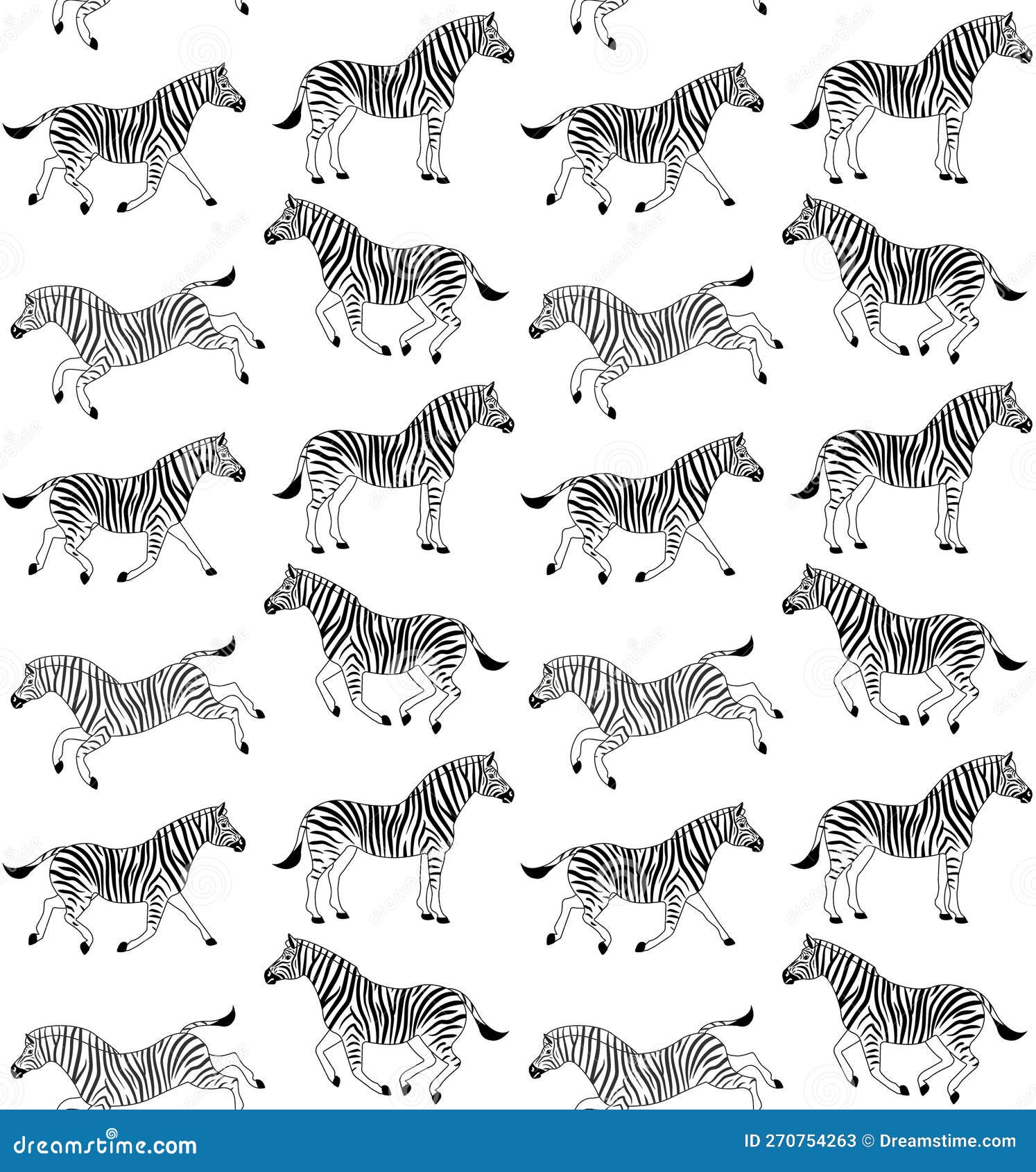 Vector Seamless Pattern of Flat Hand Drawn Zebra Stock Vector ...