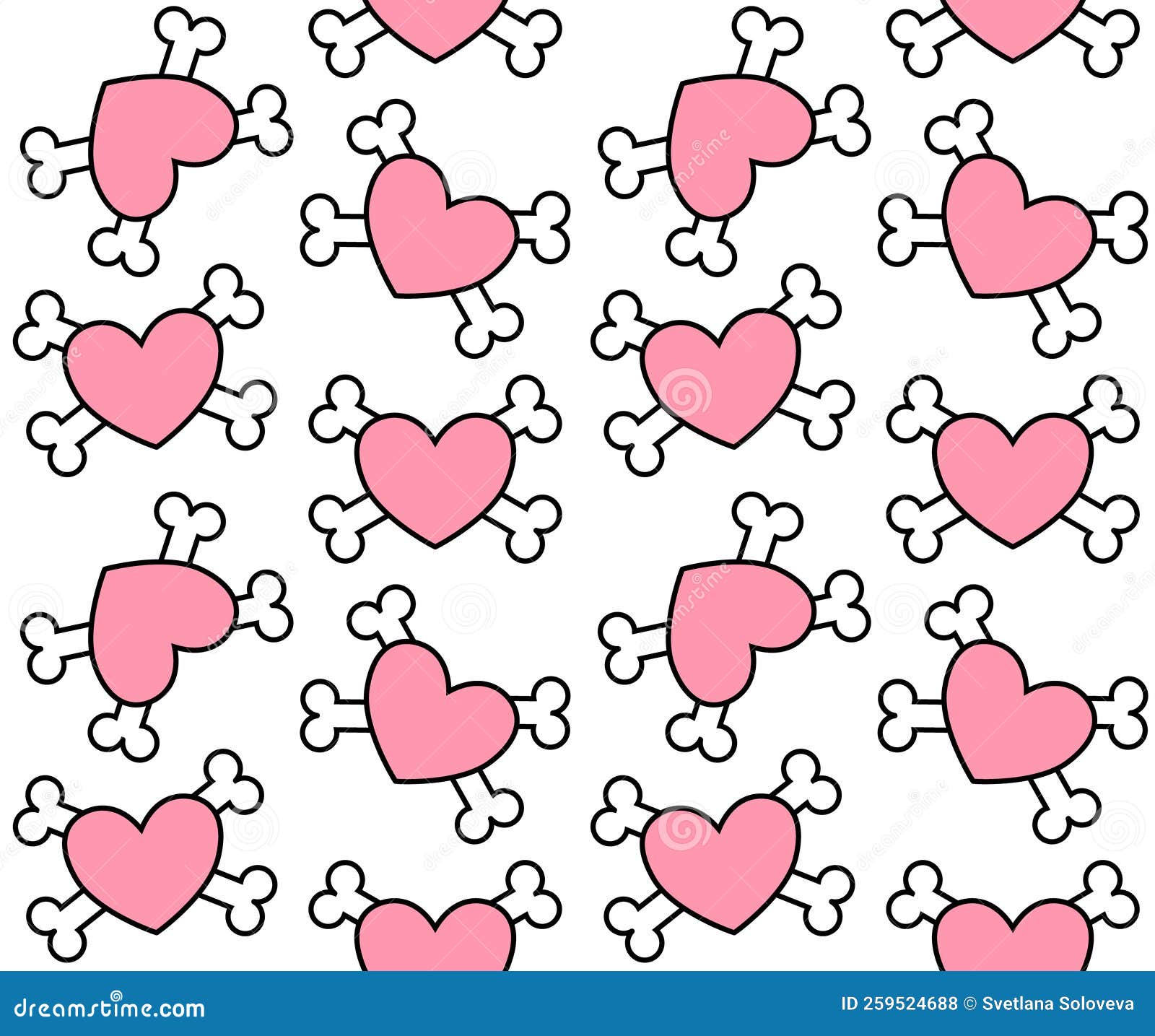 Vector Seamless Pattern of Heart with Crossed Bone Stock Vector ...