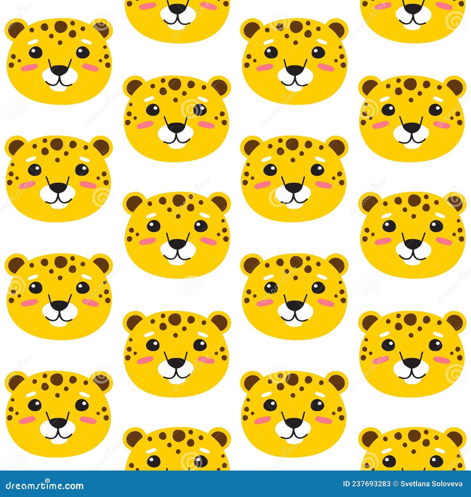 Vector Seamless Pattern of Flat Leopard Face Stock Illustration ...