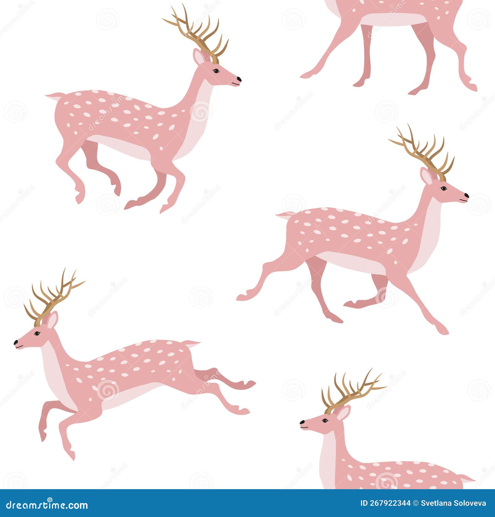 Vector Seamless Pattern of Flat Pink Deer Stock Vector - Illustration ...