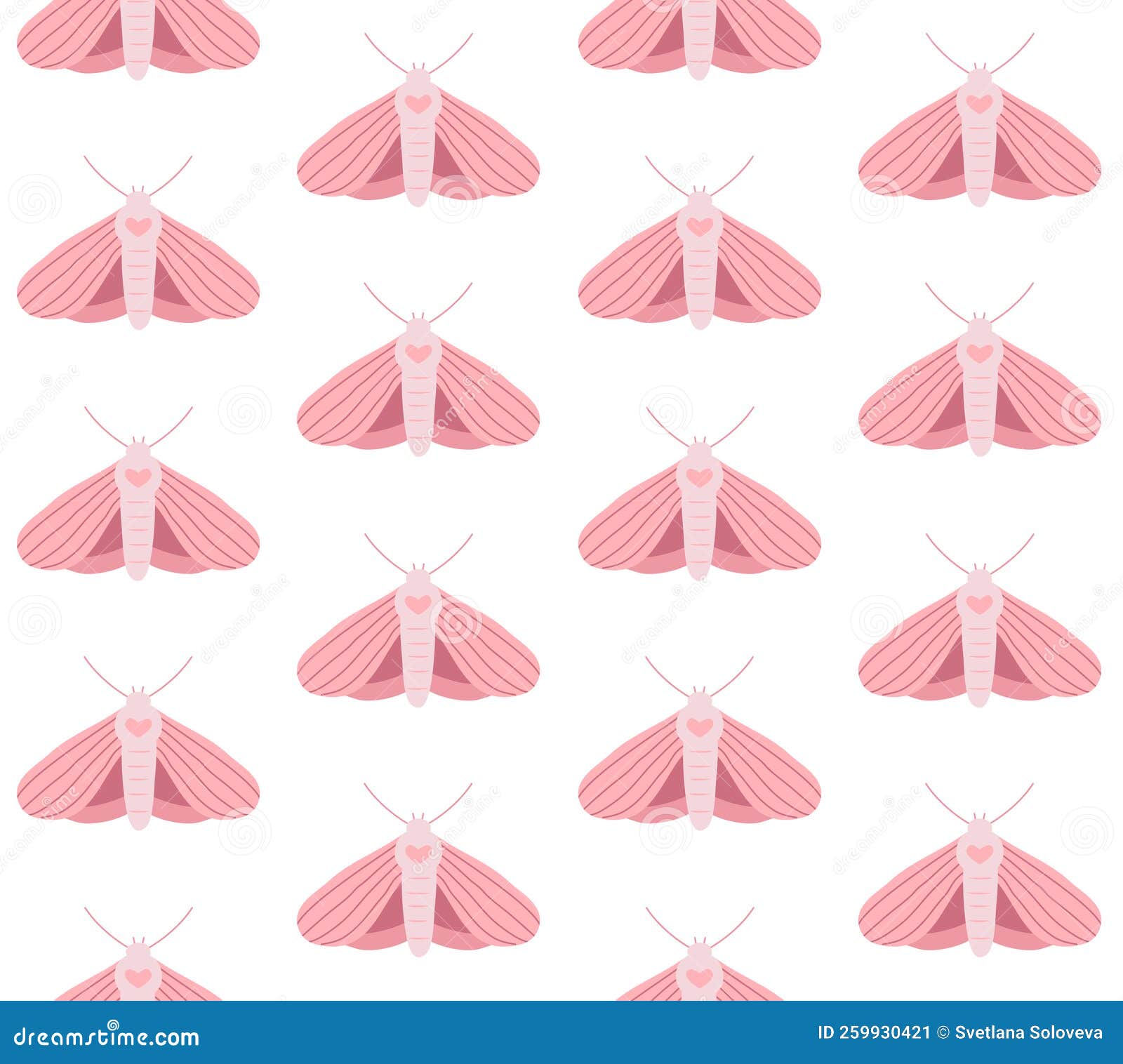 Vector Seamless Pattern of Flat Pink Moth Stock Vector - Illustration ...