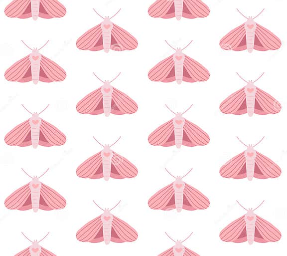 Vector Seamless Pattern of Flat Pink Moth Stock Vector - Illustration ...