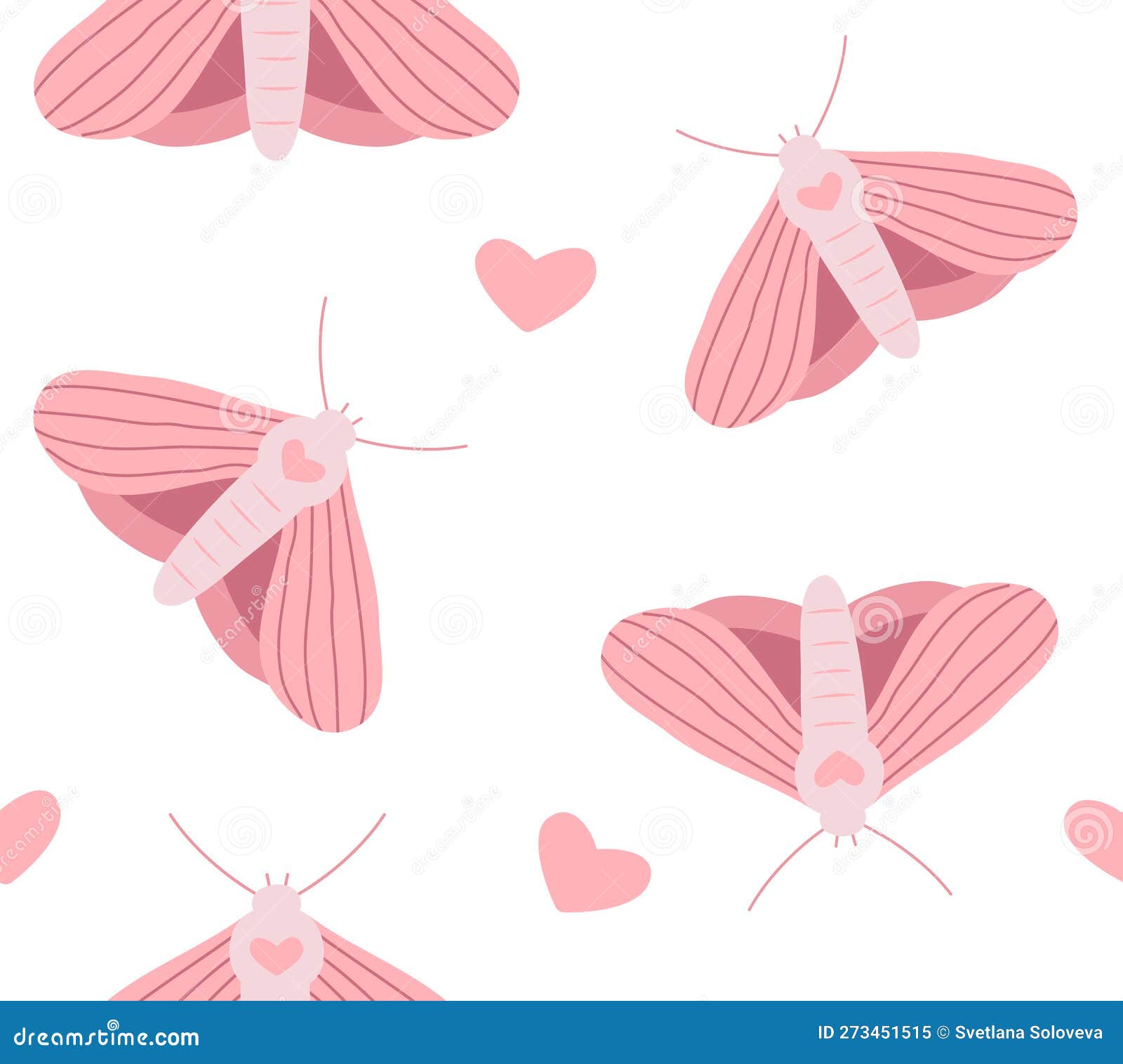 Vector Seamless Pattern of Flat Pink Moth Stock Vector - Illustration ...