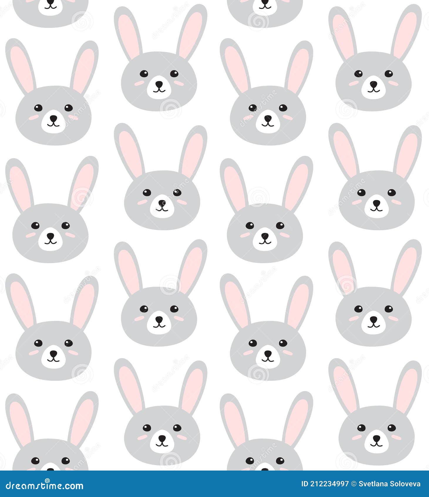 Vector Seamless Pattern of Flat Rabbit Bunny Face Stock Vector ...
