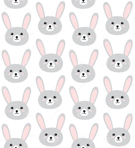 Vector Seamless Pattern of Flat Rabbit Bunny Face Stock Vector ...
