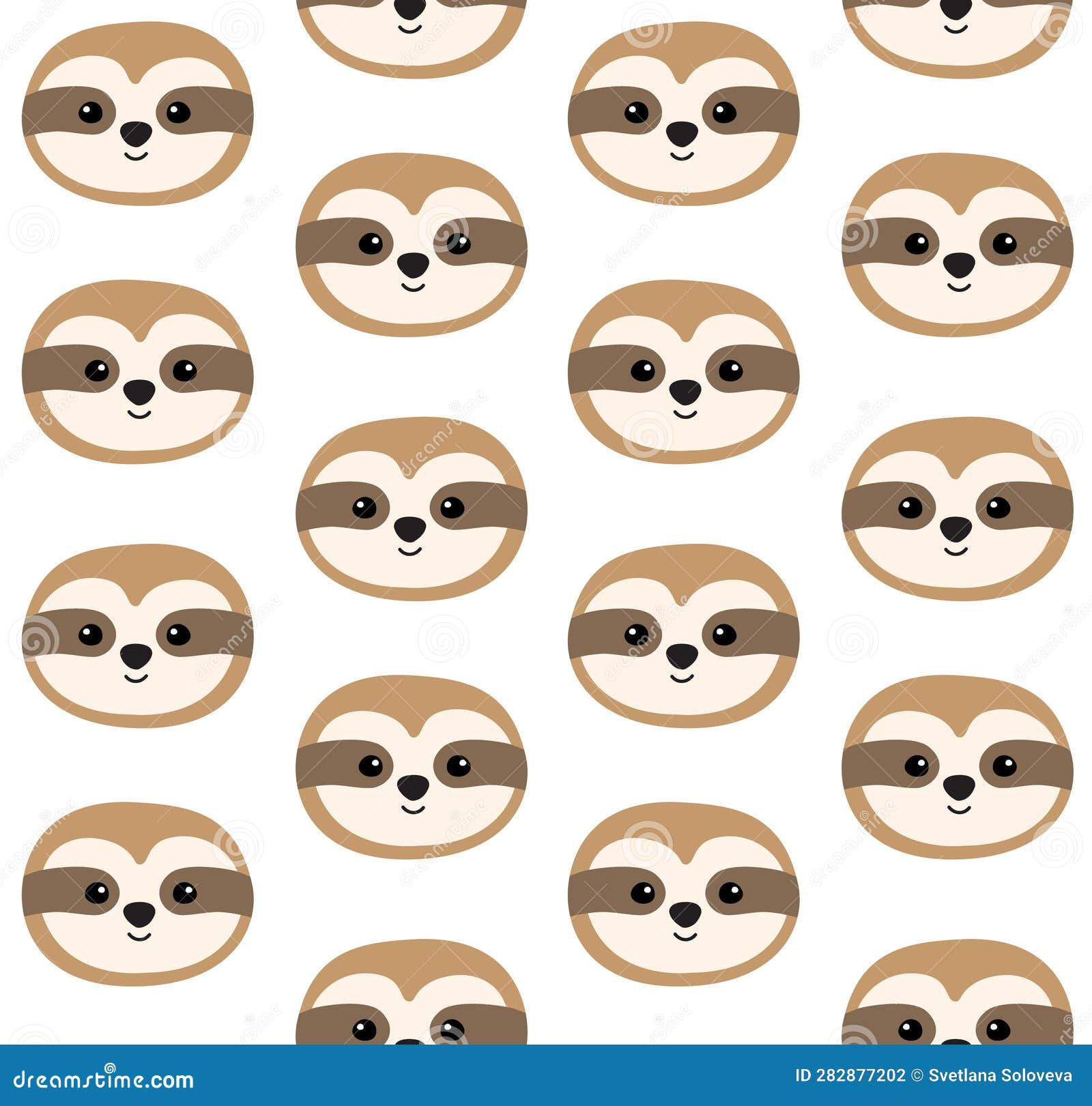 Vector Seamless Pattern of Flat Sloth Face Stock Vector - Illustration ...