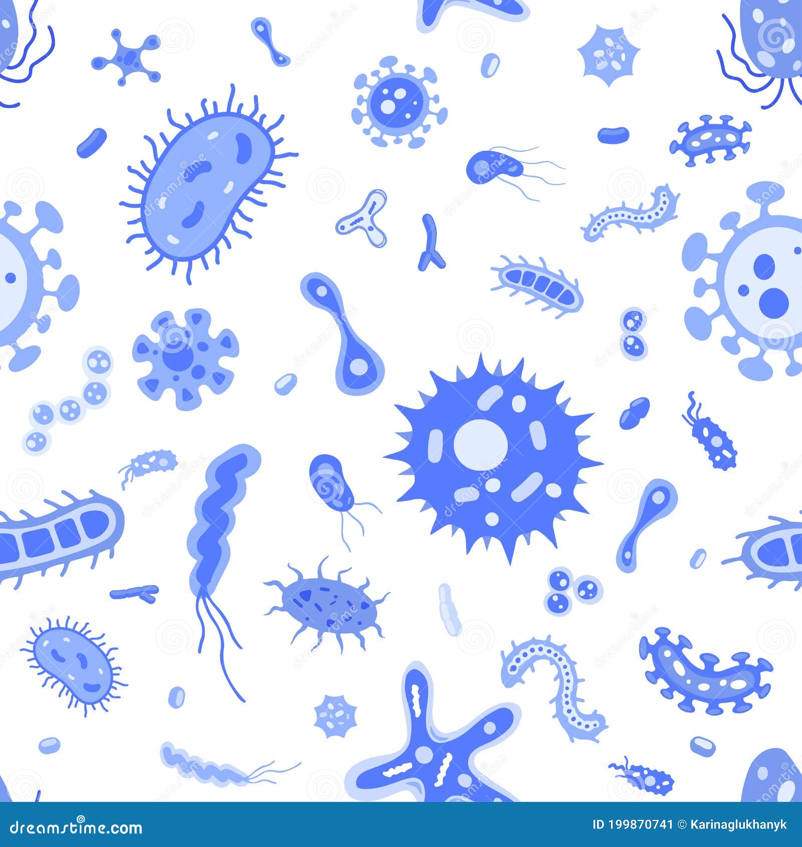 Vector Seamless Pattern: Flat Virus And Microbe Illustrations ...