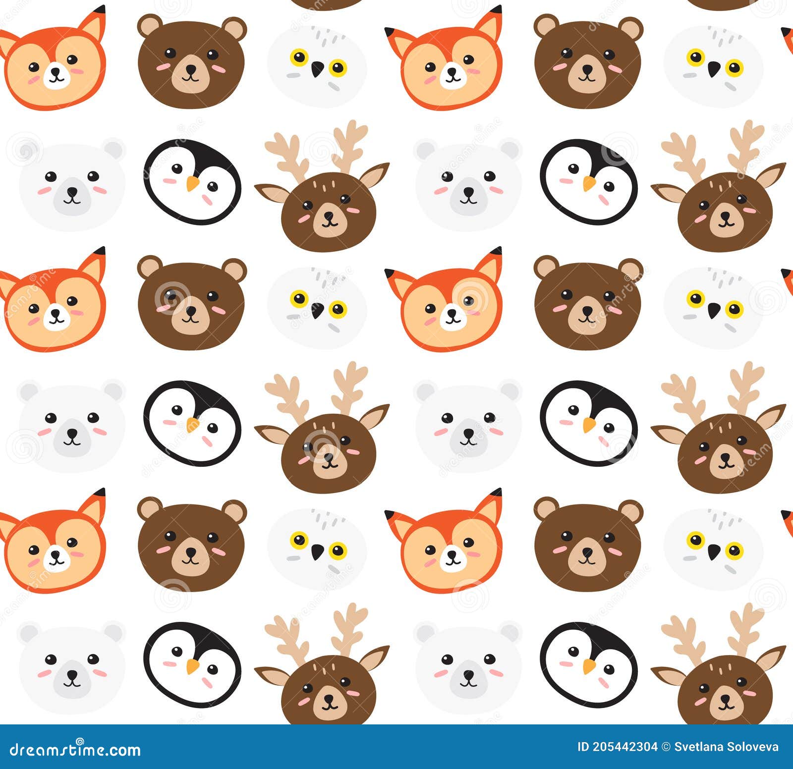 Vector Seamless Pattern of Flat Wild Animal Face Stock Vector ...