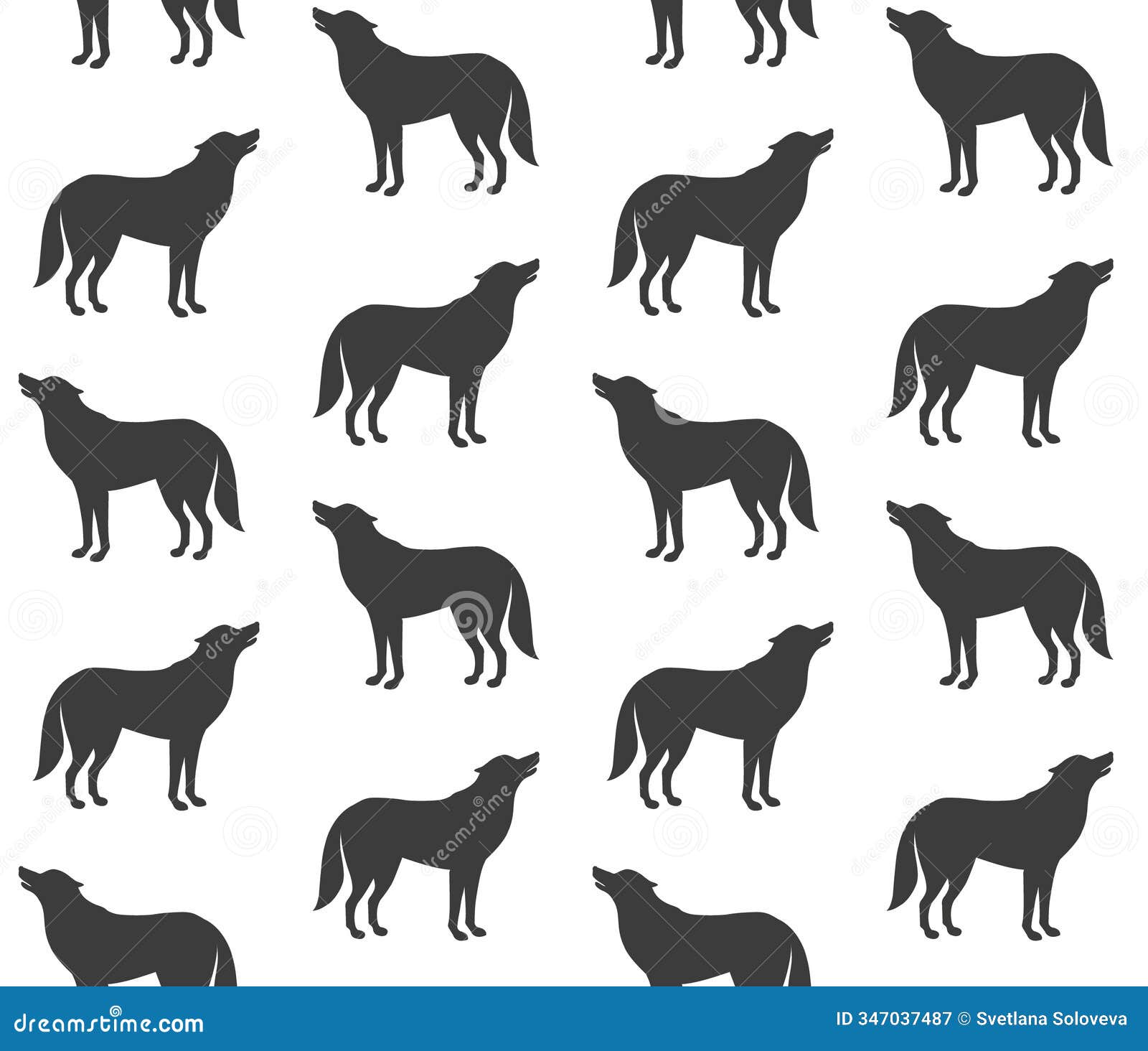 Vector Seamless Pattern of Flat Wolf Silhouette Stock Illustration ...
