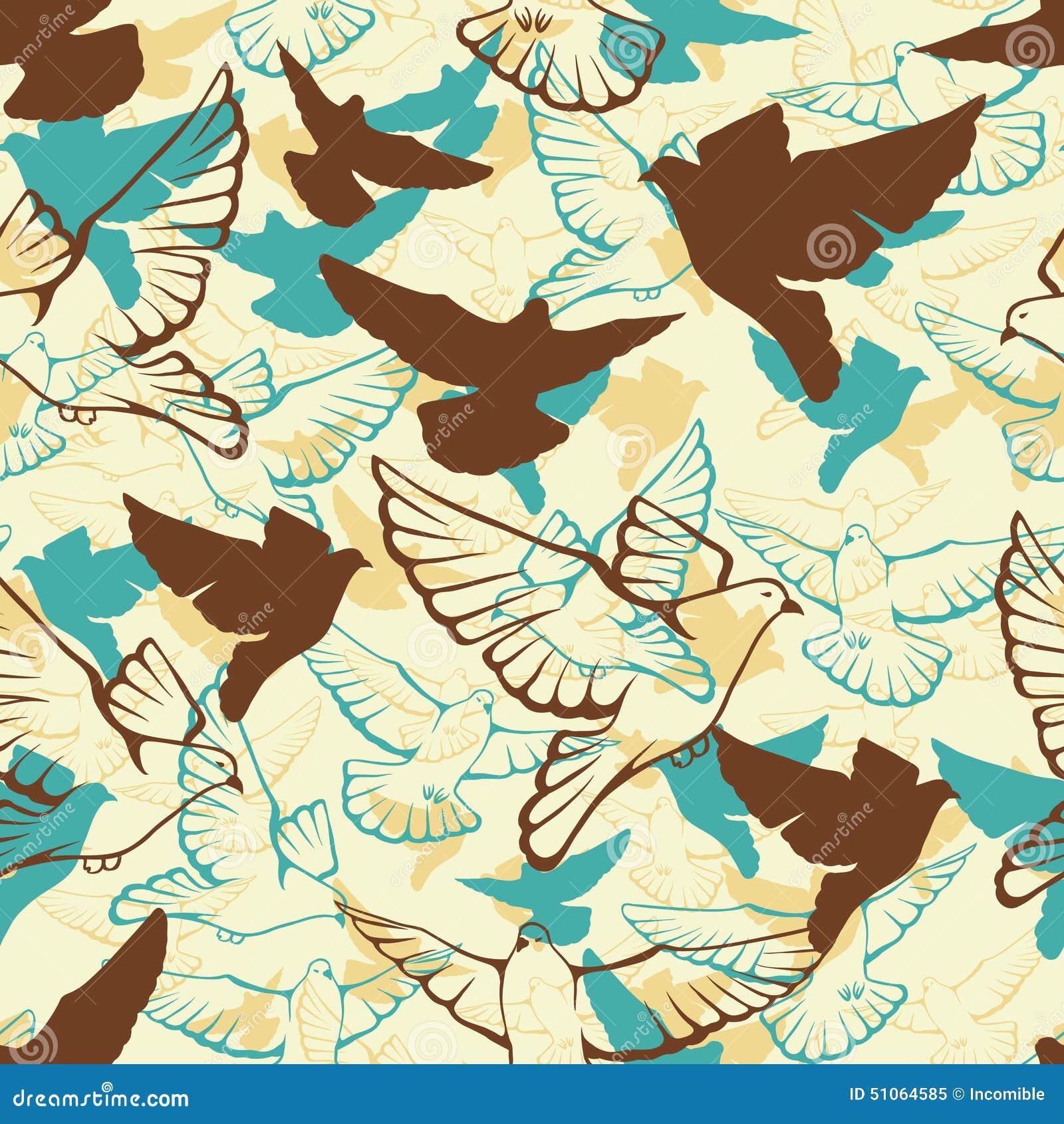 Vector Seamless Pattern of a Flock Flying Pigeons Stock Vector ...