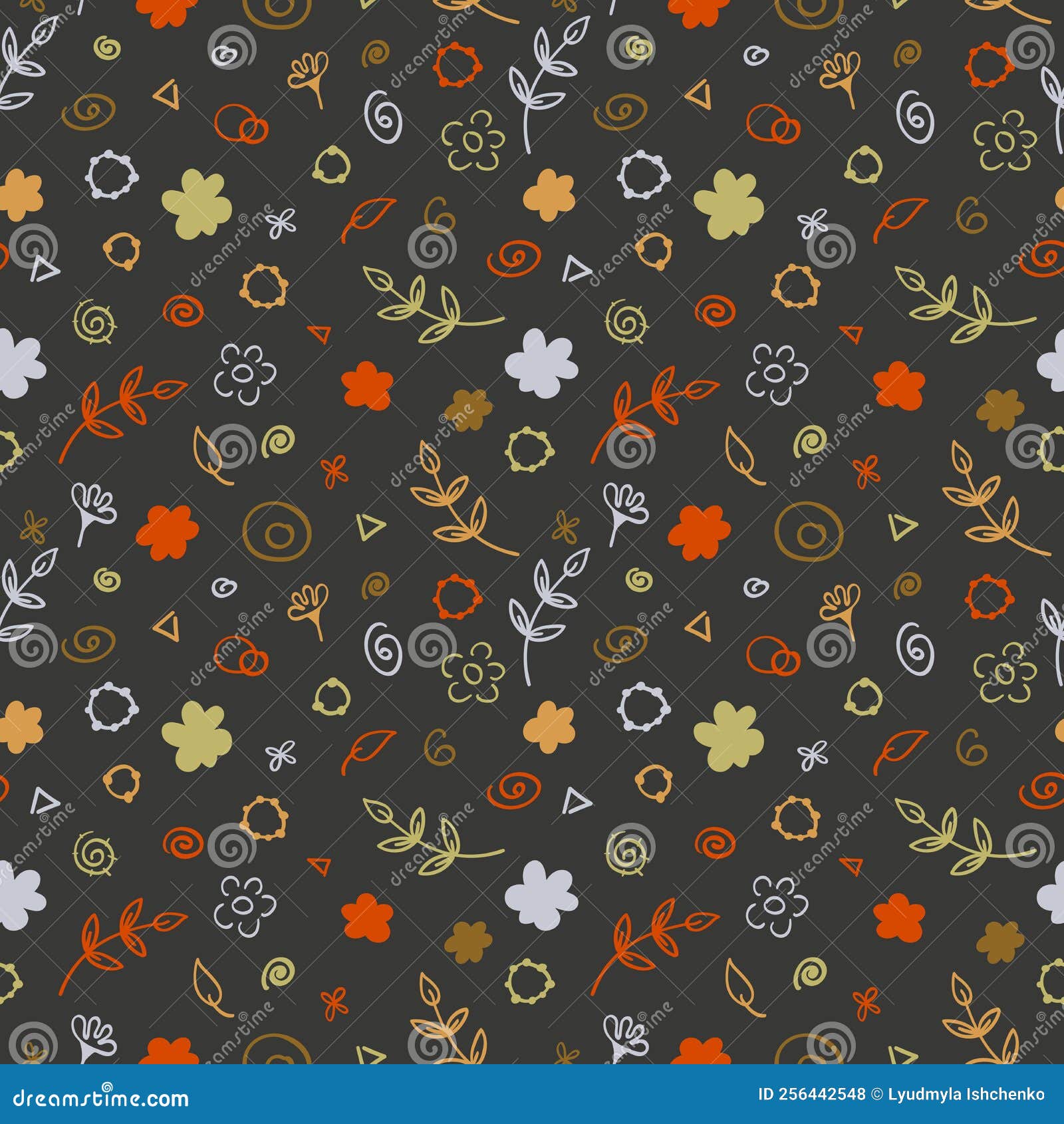 Vector Seamless Pattern from Floral Elements, Cartoon Plants Stock ...