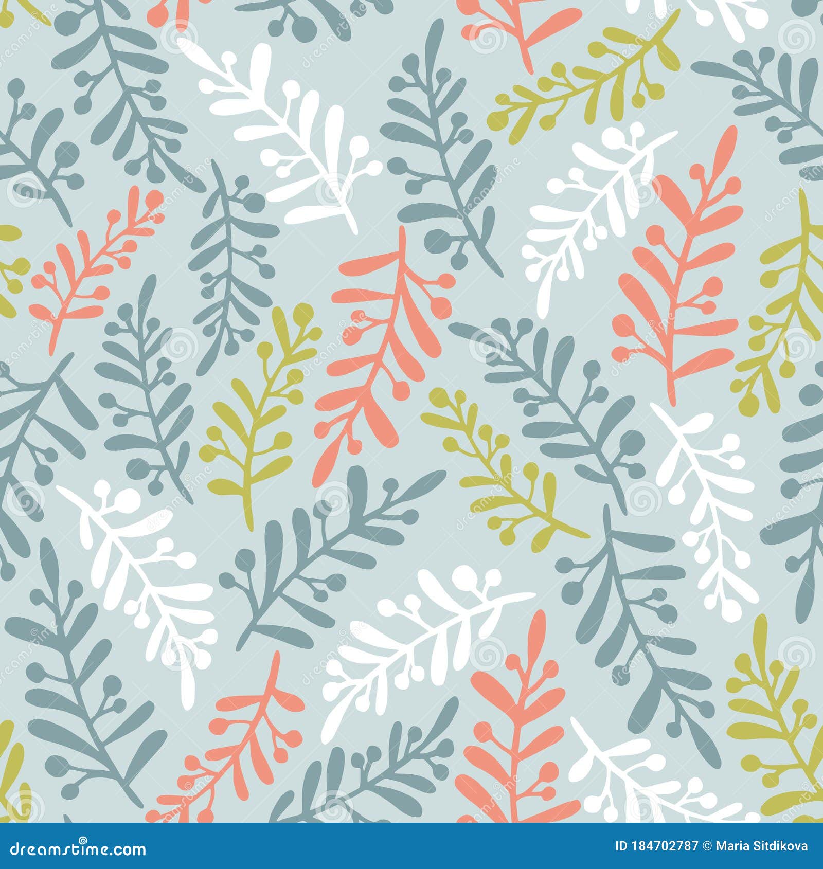 Vector Seamless Pattern. Floral Repeat Background Blue Colors Stock ...