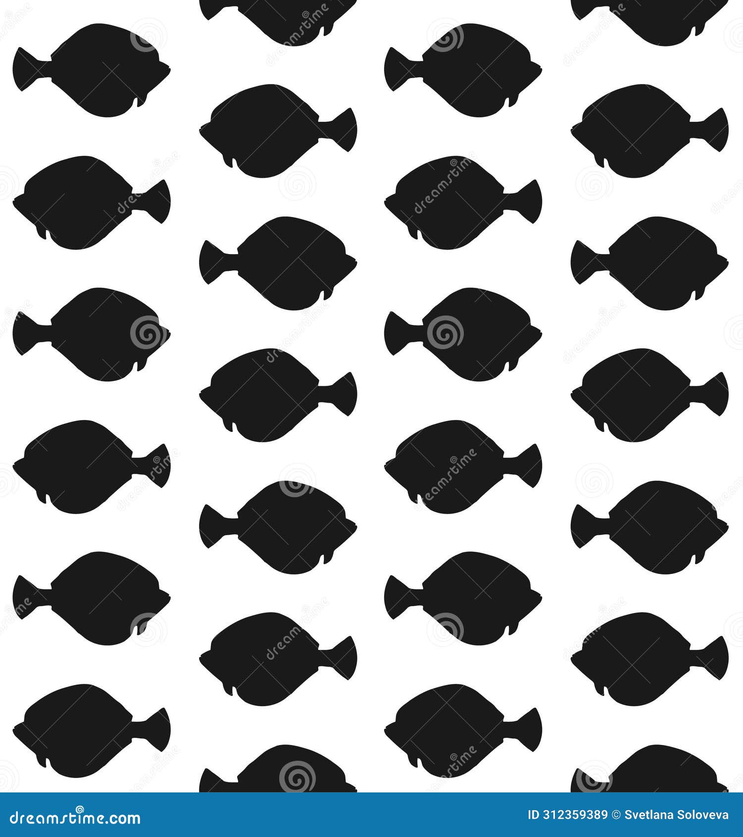 Vector Seamless Pattern of Flounder Fish Stock Vector - Illustration of ...