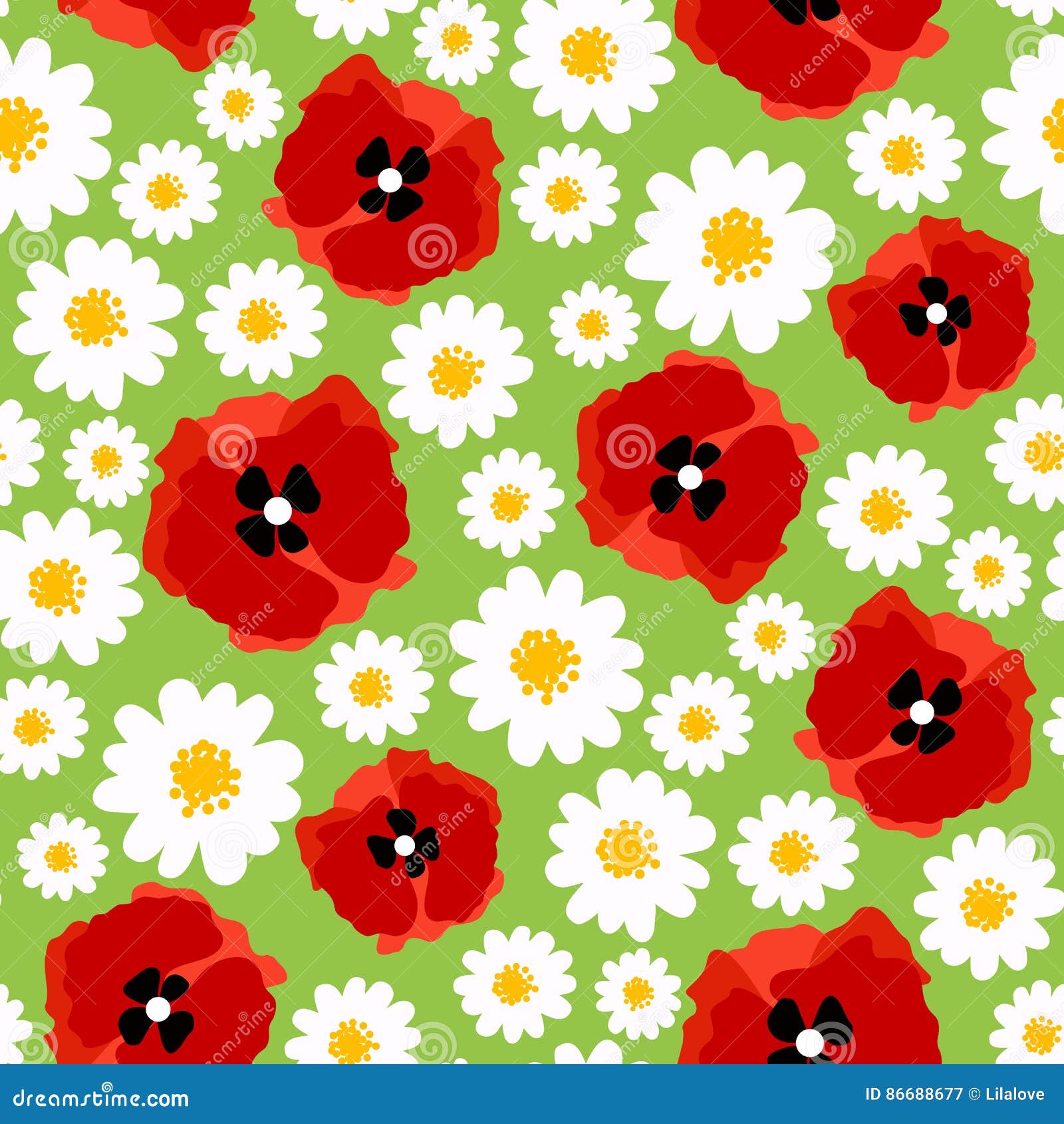 Vector Seamless Pattern with Flower Field. Stock Vector - Illustration ...