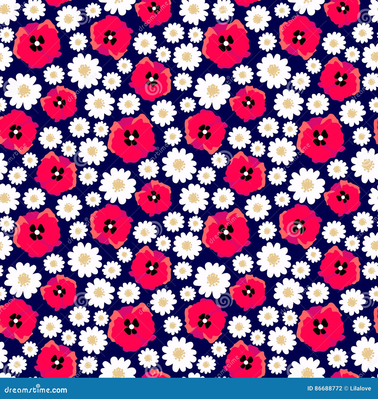Vector Seamless Pattern with Flower Field Stock Vector - Illustration ...