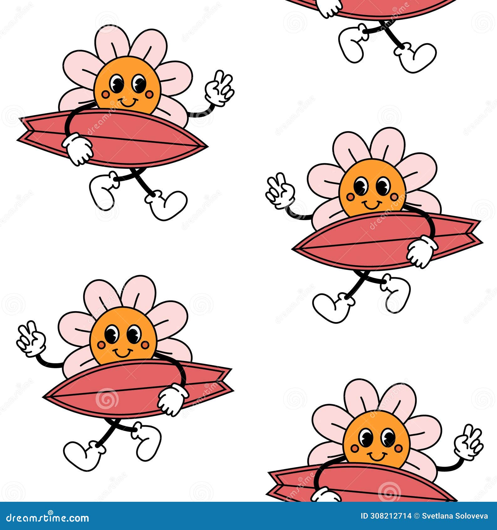 Vector Seamless Pattern of Flower with Surf Stock Vector - Illustration ...