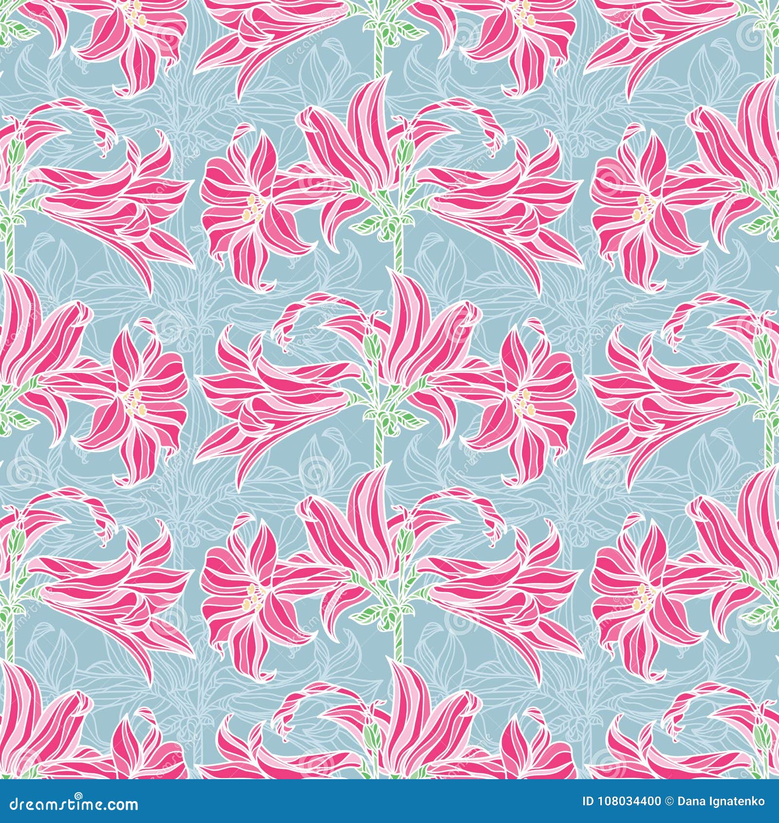 Vector Seamless Pattern with Flowers. Blue and Pink Pattern. Stock ...
