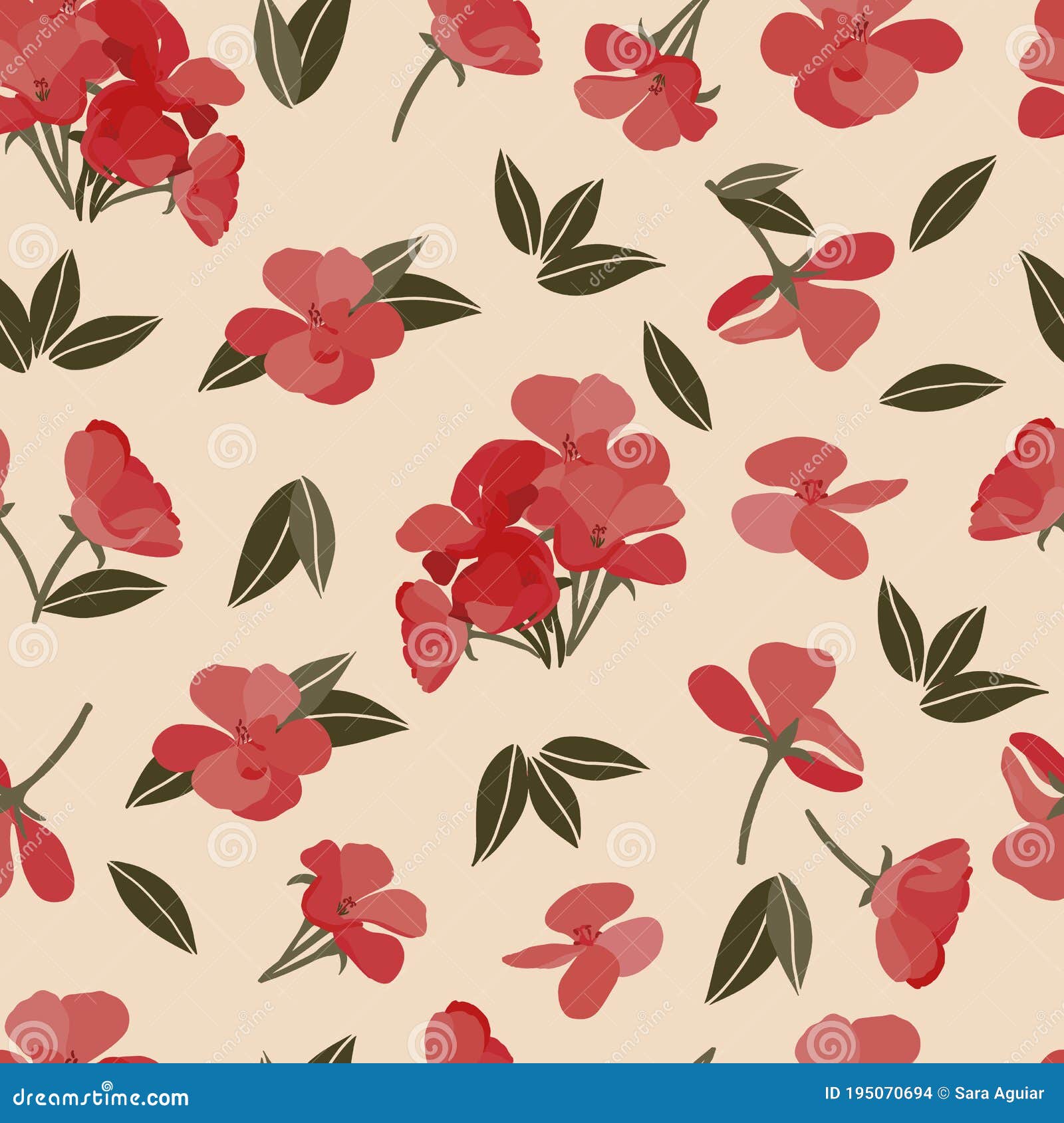 Vector Seamless Pattern with Flowers in a Cream Background. Stock ...