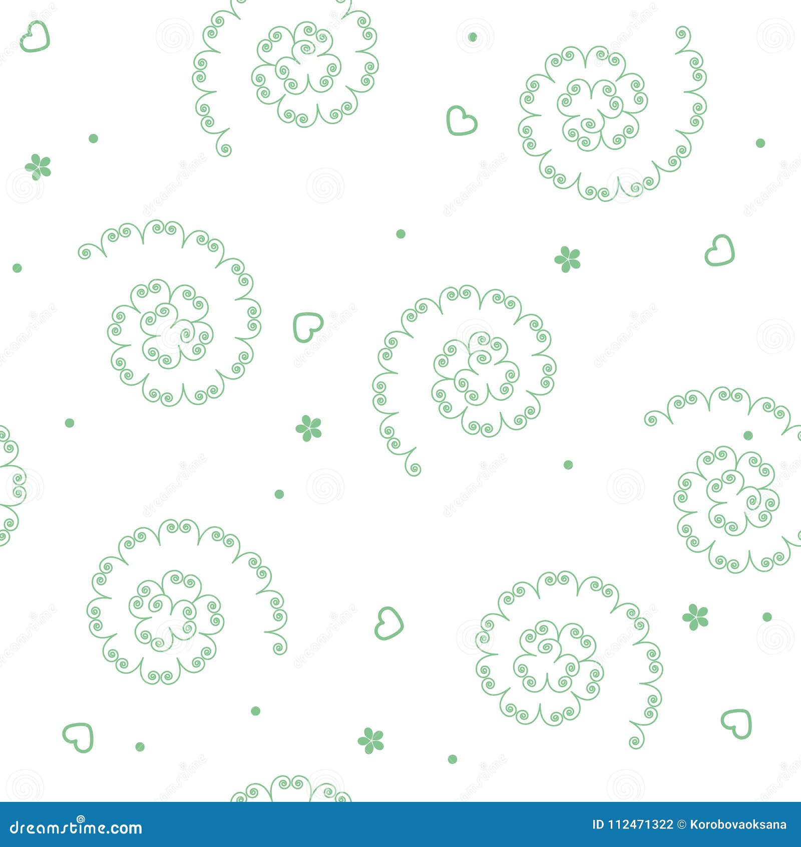 Vector Seamless Pattern Flowers Green Color Stock Illustration ...