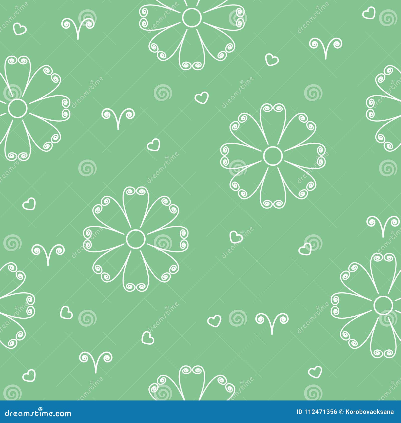 Vector Seamless Pattern Flowers Green Color Stock Illustration ...