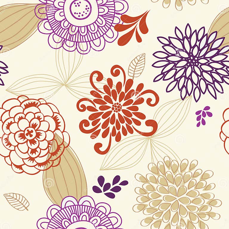 Vector Seamless Pattern of Flowers and Leaves Stock Vector ...