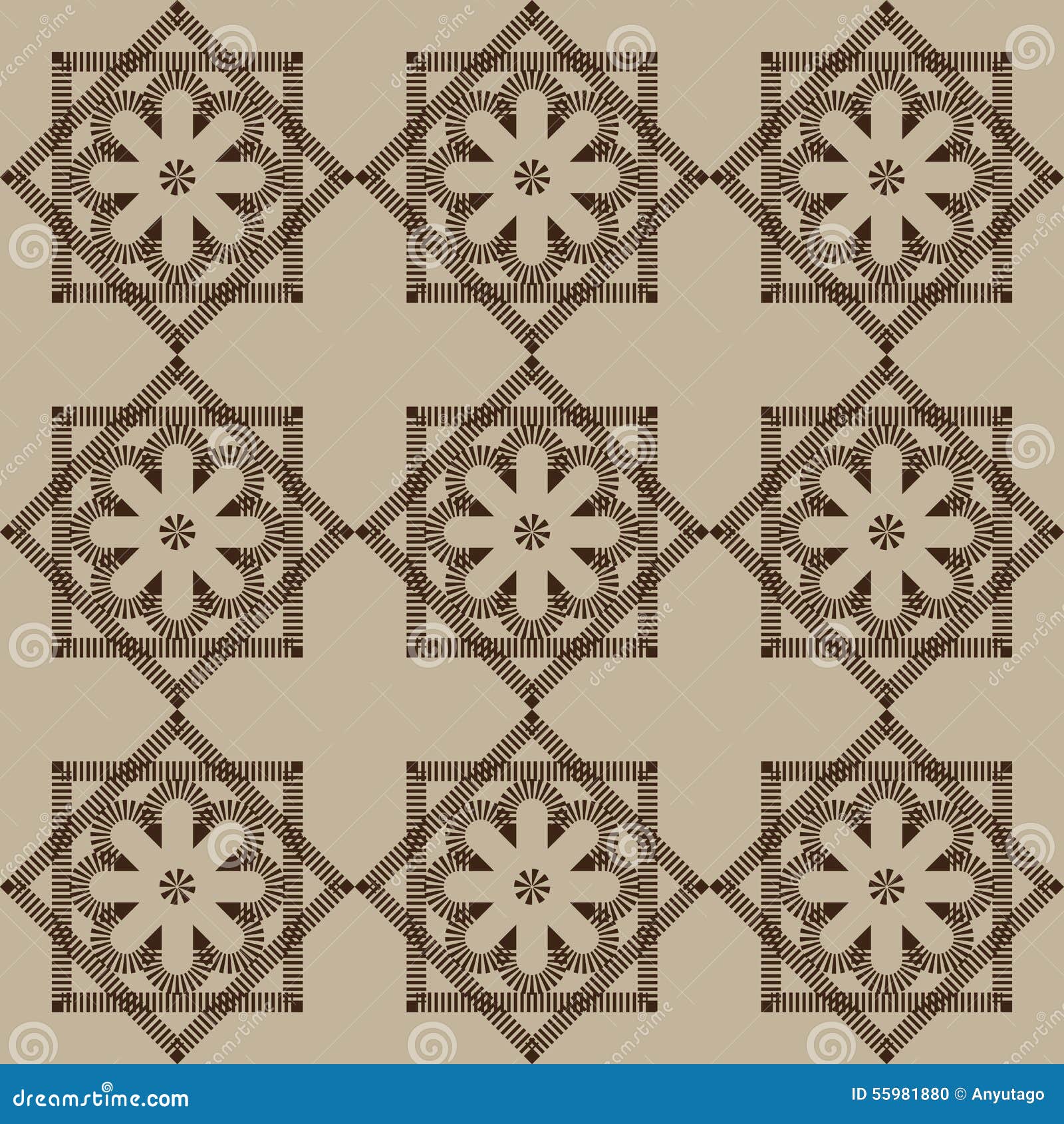 Vector Seamless Pattern with Flowers and Squares. Stock Vector ...