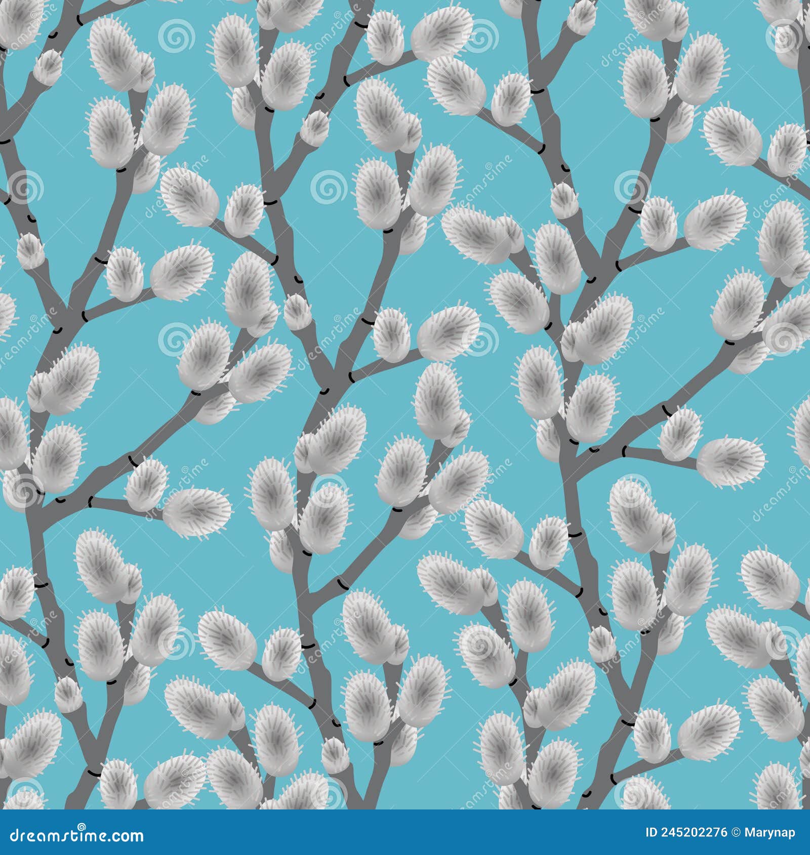 Vector Seamless Pattern with Fluffy Willow Twigs on a Blue Sky ...