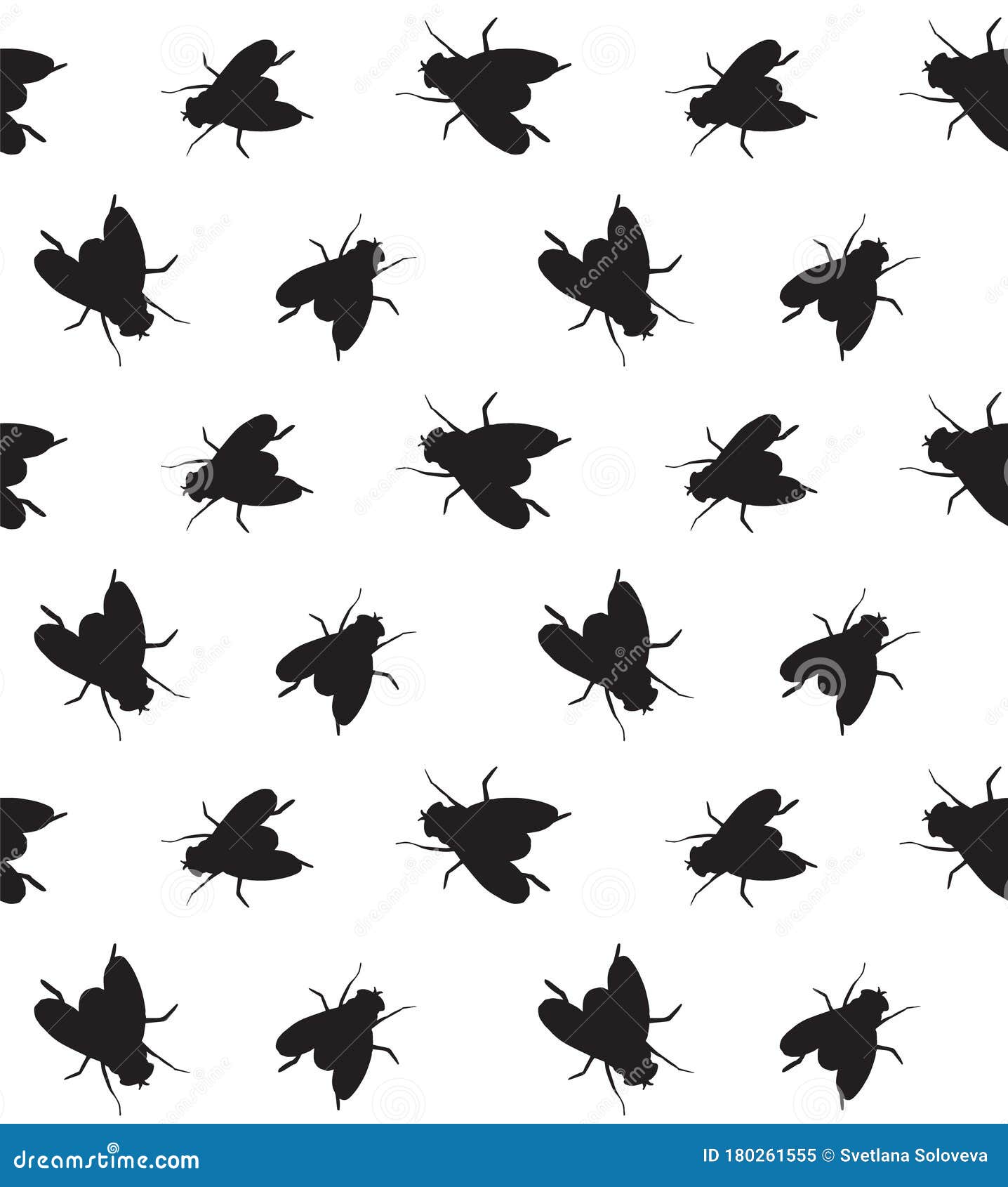 Vector Seamless Pattern of Fly Insect Silhouette Stock Illustration ...