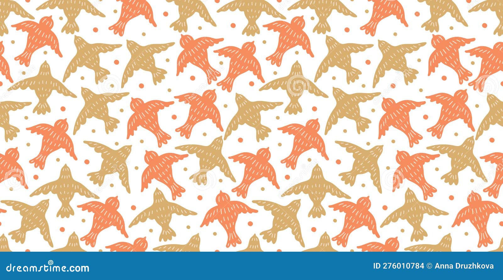 Vector Seamless Pattern with Flying Birds on White Background. Stock ...