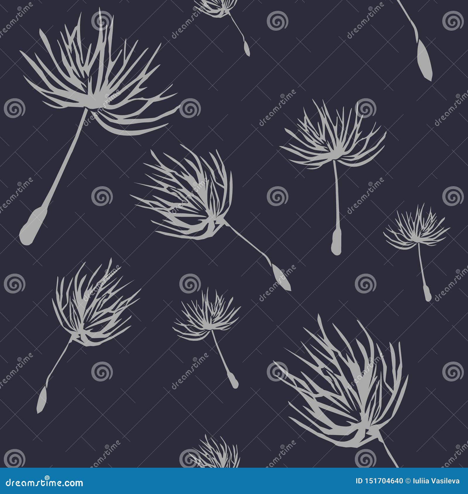 Vector Seamless Pattern of Flying Dandelion Fluff on Blue Background ...