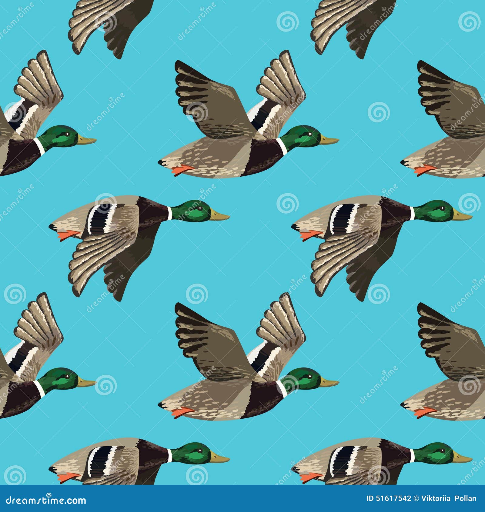 Vector Seamless Pattern with Flying Ducks Stock Vector - Illustration ...