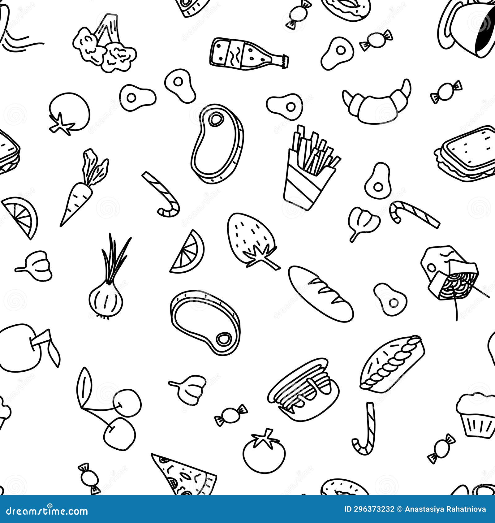 Vector Seamless Pattern with Food Doodles Stock Vector - Illustration ...