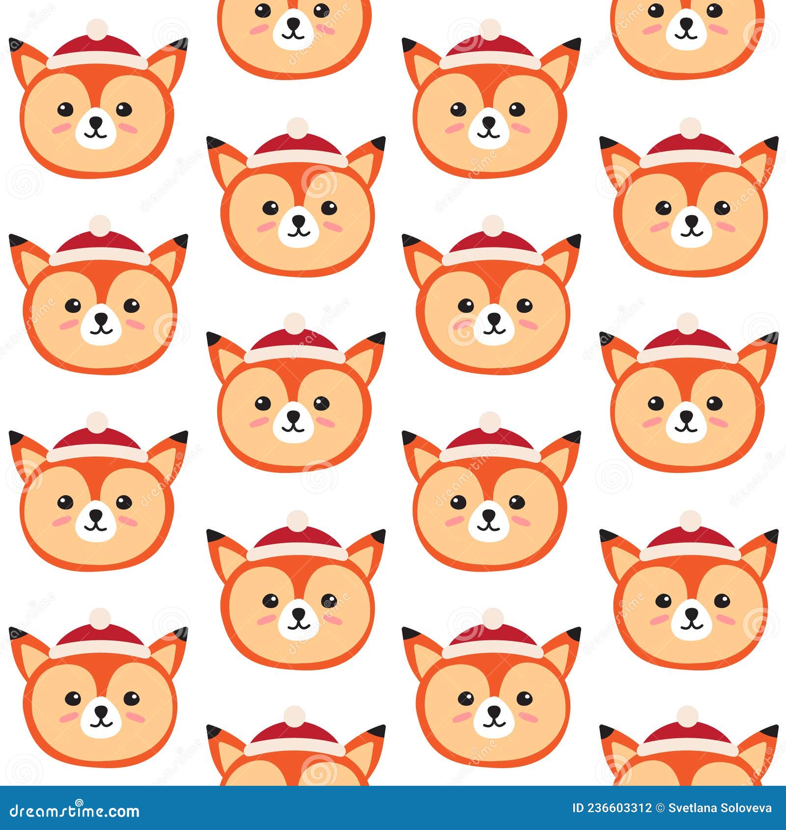 Vector Seamless Pattern of Fox Face in Hat Stock Illustration ...