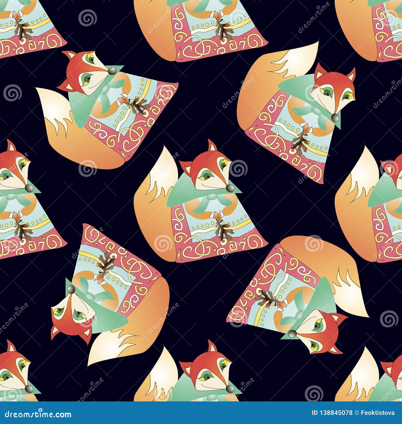 Vector Seamless Pattern with Fox Stock Illustration - Illustration of ...