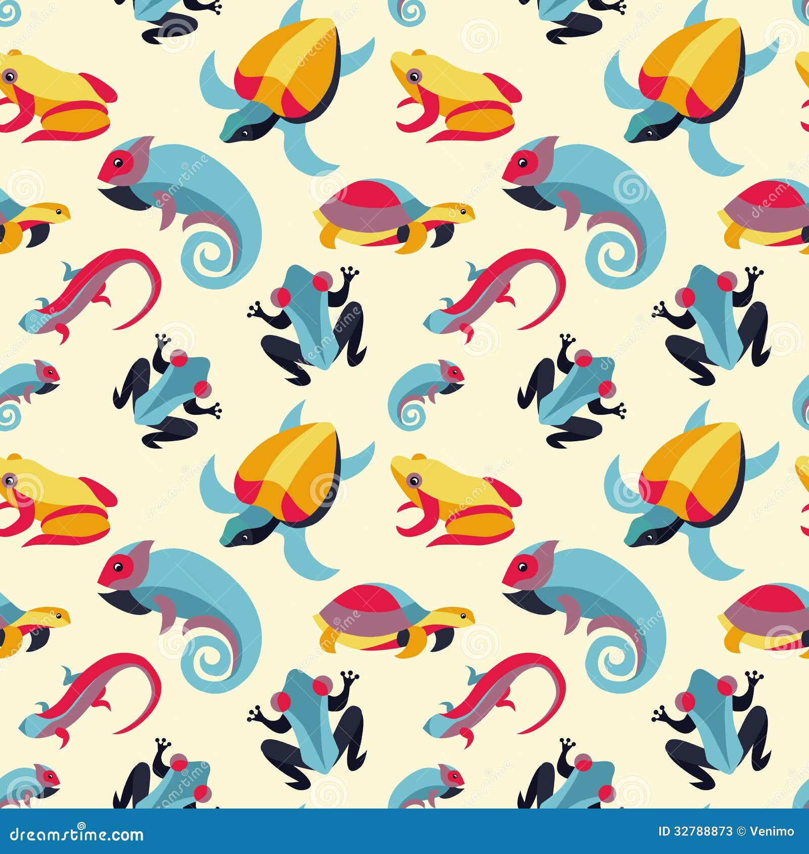 Vector Seamless Pattern with Frogs and Reptiles Stock Vector ...