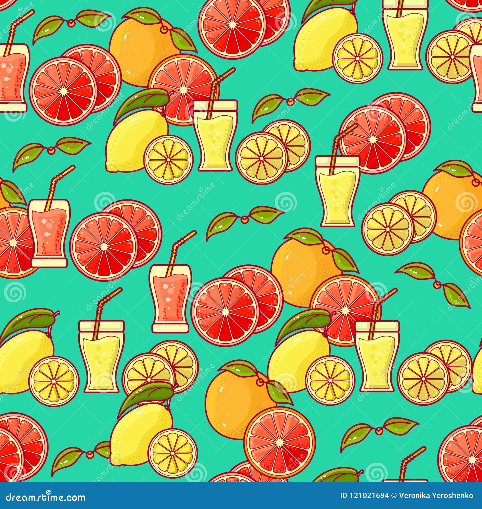 Vector Seamless Pattern of Fruit Juice and Slices. Stock Vector ...