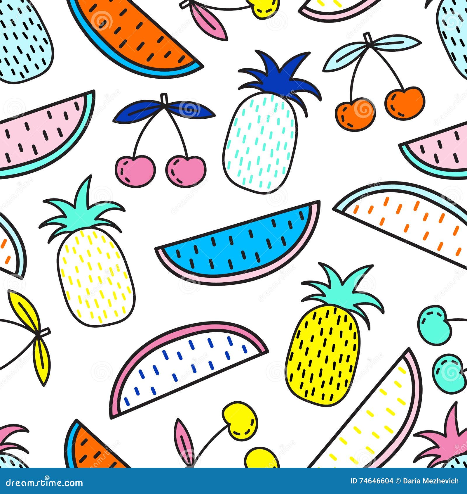 Fruits Summer Seamless Pattern. Fresh Watermelon, Lime, Mint Sliced ...