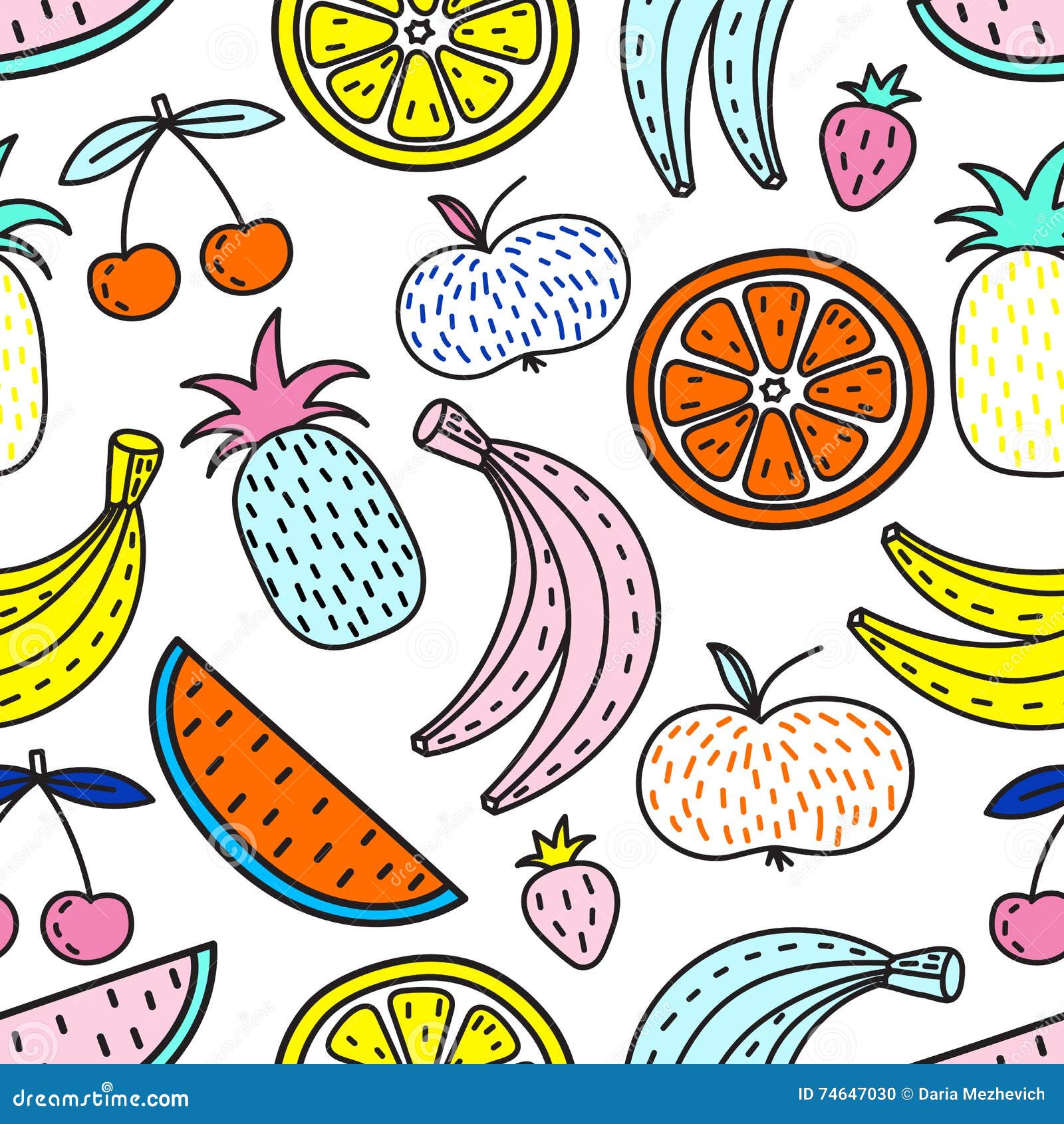 Fruits Summer Seamless Pattern. Fresh Watermelon, Lime, Mint Sliced ...
