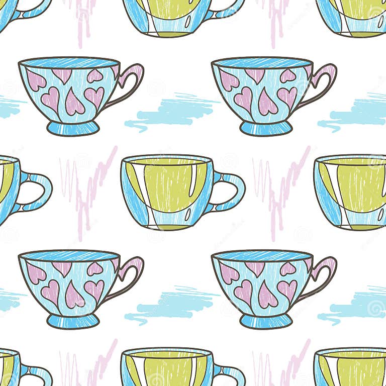 Vector Seamless Pattern on the Fun Cups for Tea and Coffee Stock Vector ...