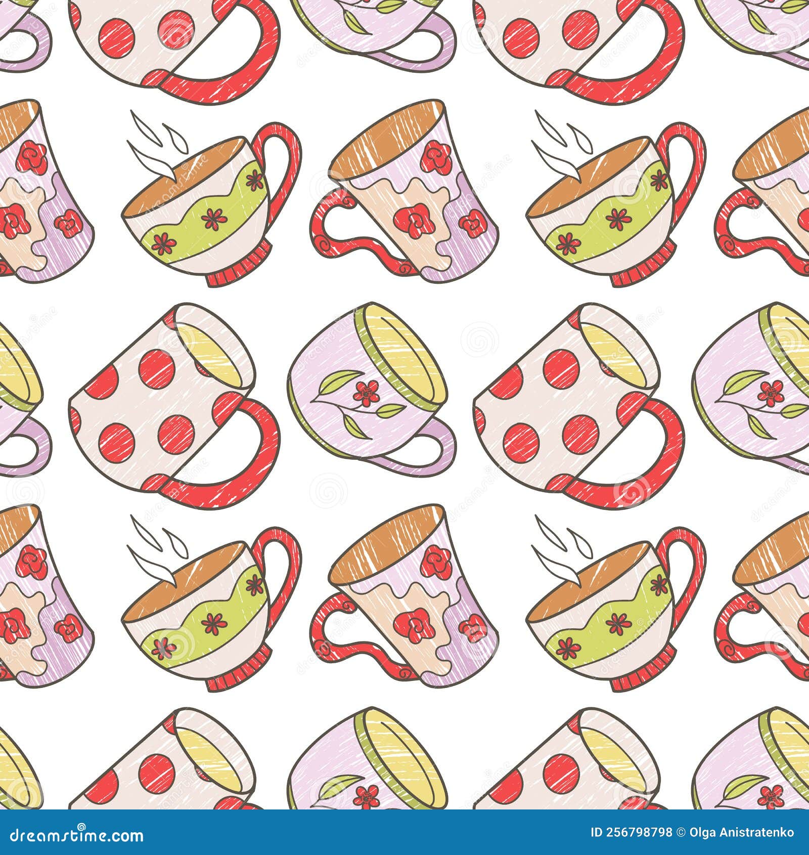 Vector Seamless Pattern on the Fun Cups for Tea and Coffee Stock Vector ...