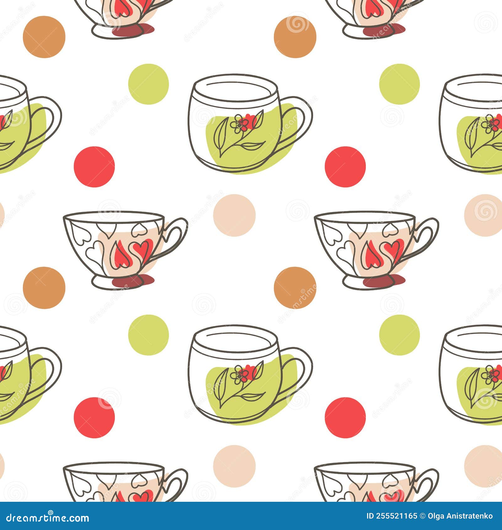 Vector Seamless Pattern on the Fun Cups for Tea and Coffee Stock ...