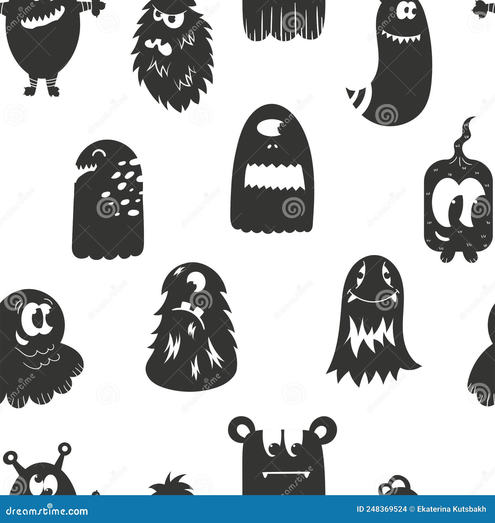 Vector Seamless Pattern with Funny Doodle Monsters. Stock Vector - Illustration of graphic, cute ...