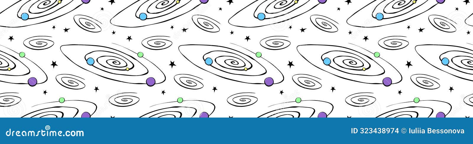 Vector Seamless Pattern With Galaxy, Black Hole, Solar System In Flat ...