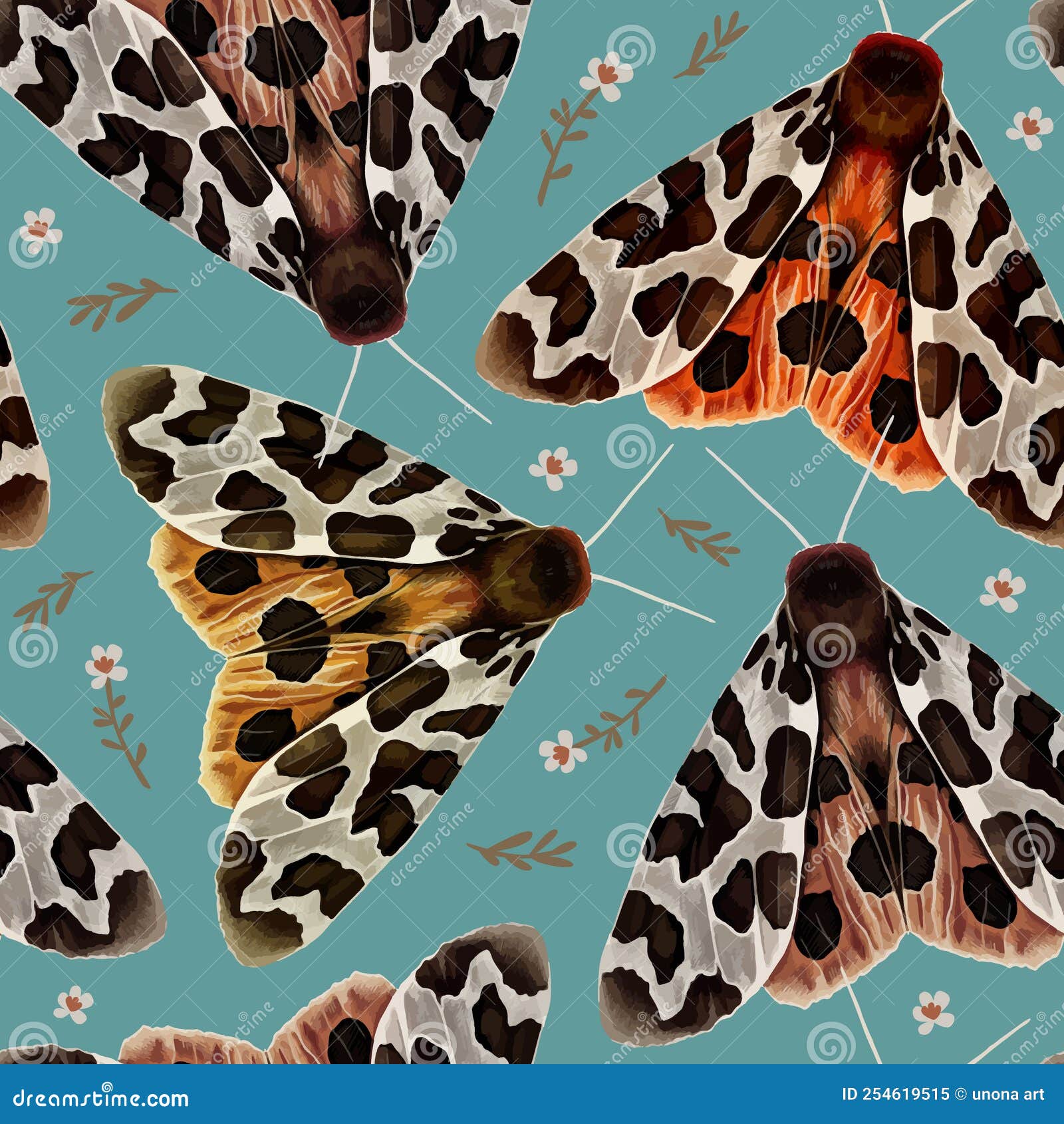 Vector Seamless Pattern with the Garden Tiger Moth Stock Image - Image ...