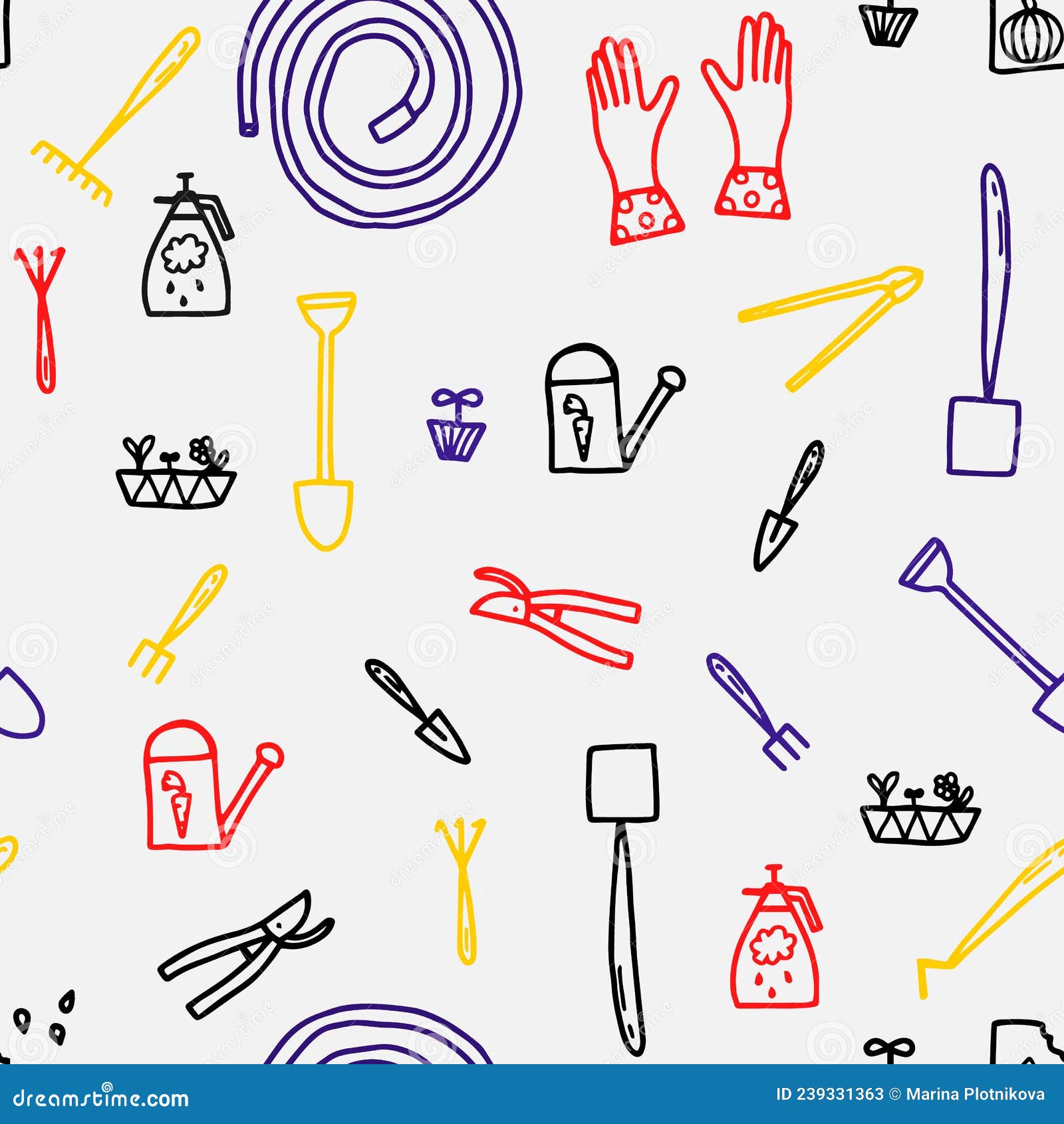 Vector Seamless Pattern with Garden Tools. Hand Drawn Vector ...
