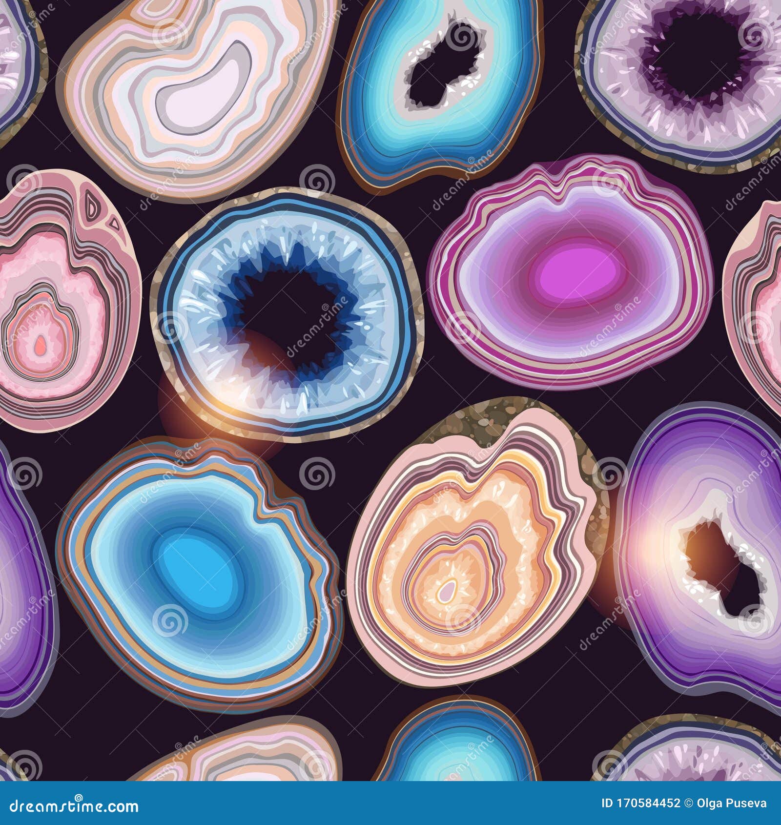 Vector Seamless Pattern with Geode and Agate Cuts Stock Vector ...
