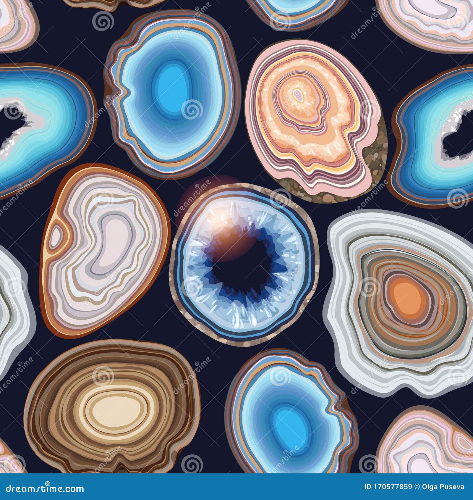 Vector Seamless Pattern with Geode and Agate Cuts Stock Vector ...